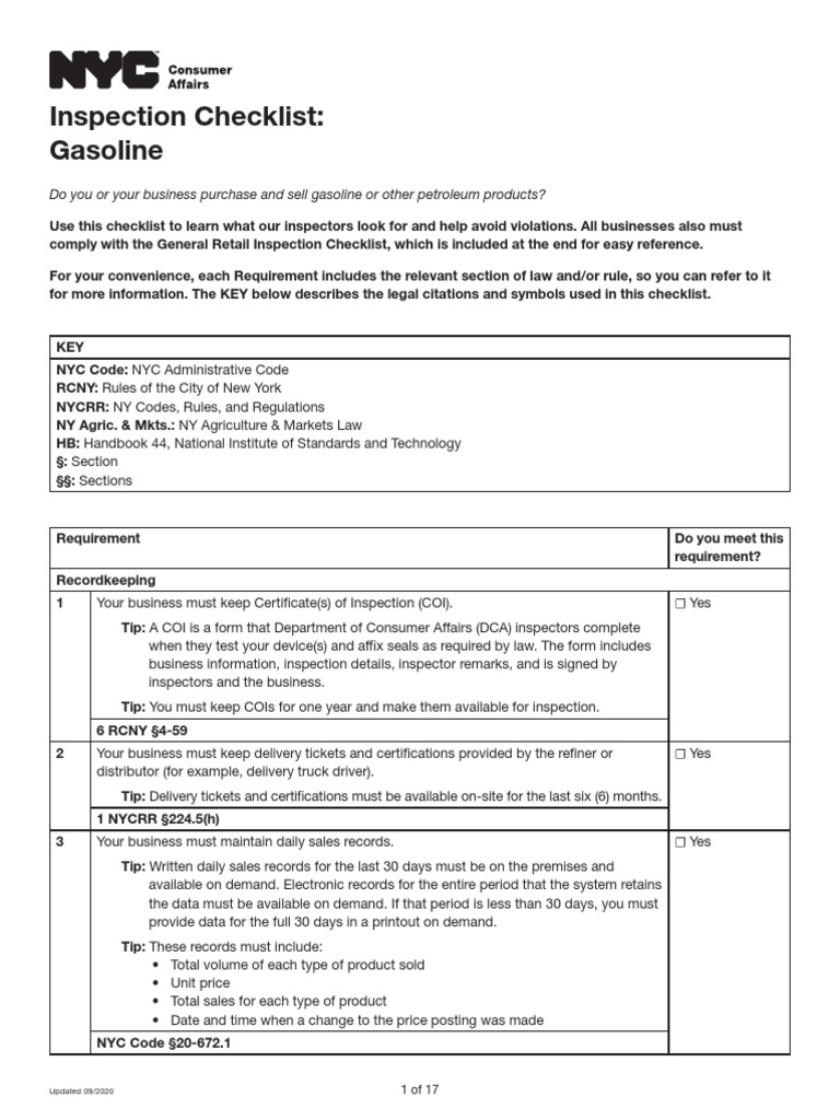InspectionChecklistGasoline | PDF | Gasoline | Pump
