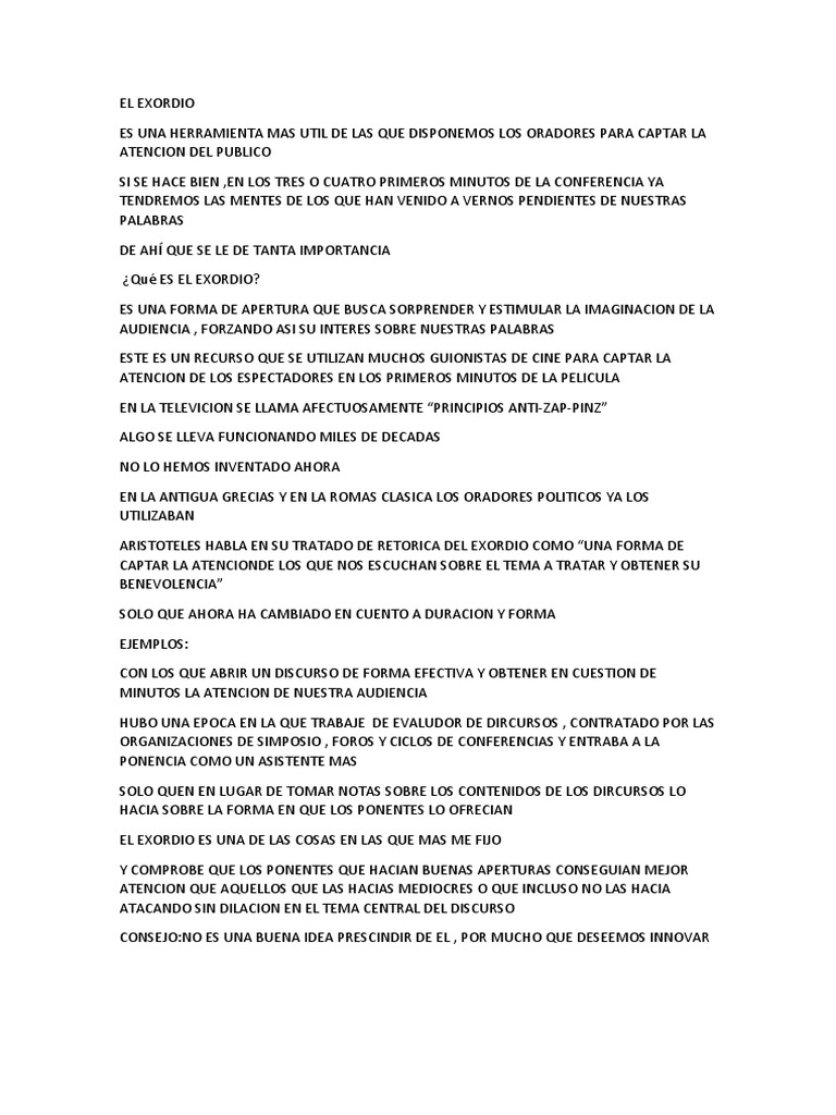 El Exordio | PDF | Hablar en público