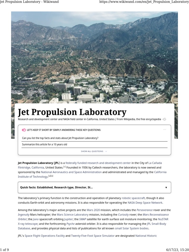 Jet Propulsion Laboratory - Wikiwand | PDF | Jet Propulsion Laboratory ...