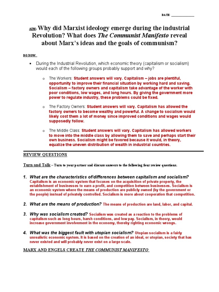 Marx and Engels Develop Communism Worksheet Answer Key | PDF ...