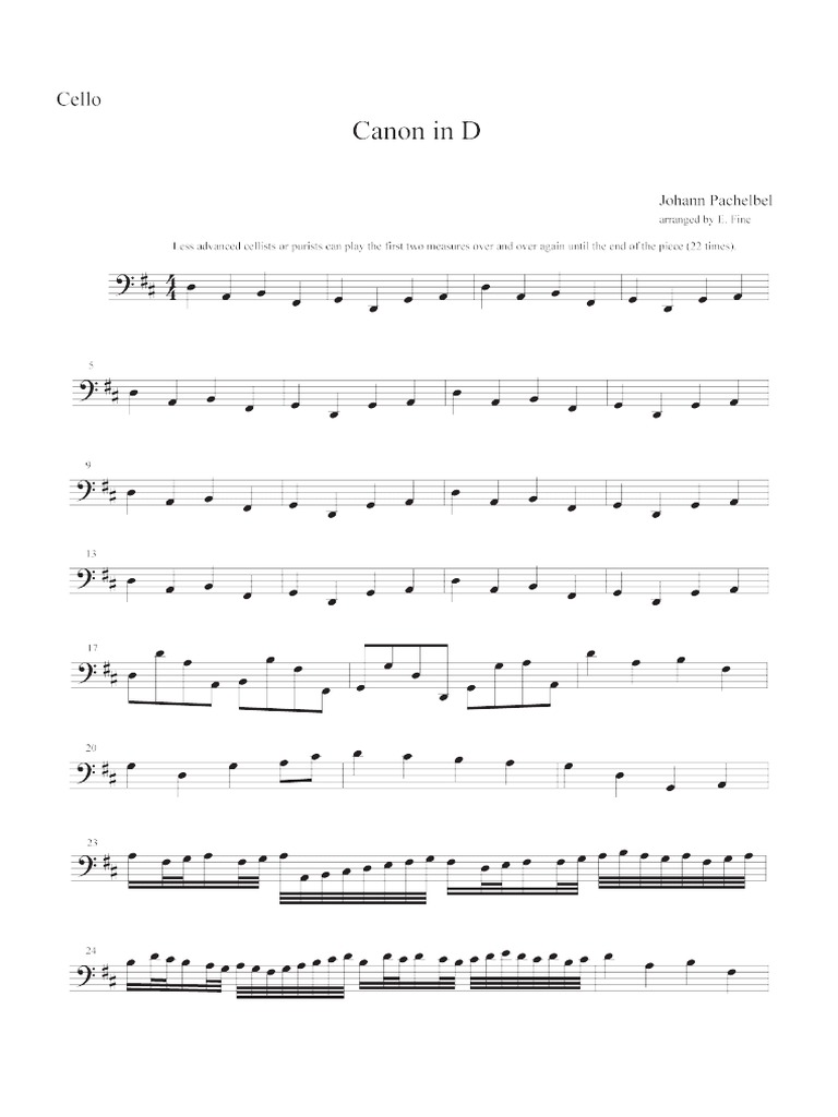 Canon in D - Cello | PDF