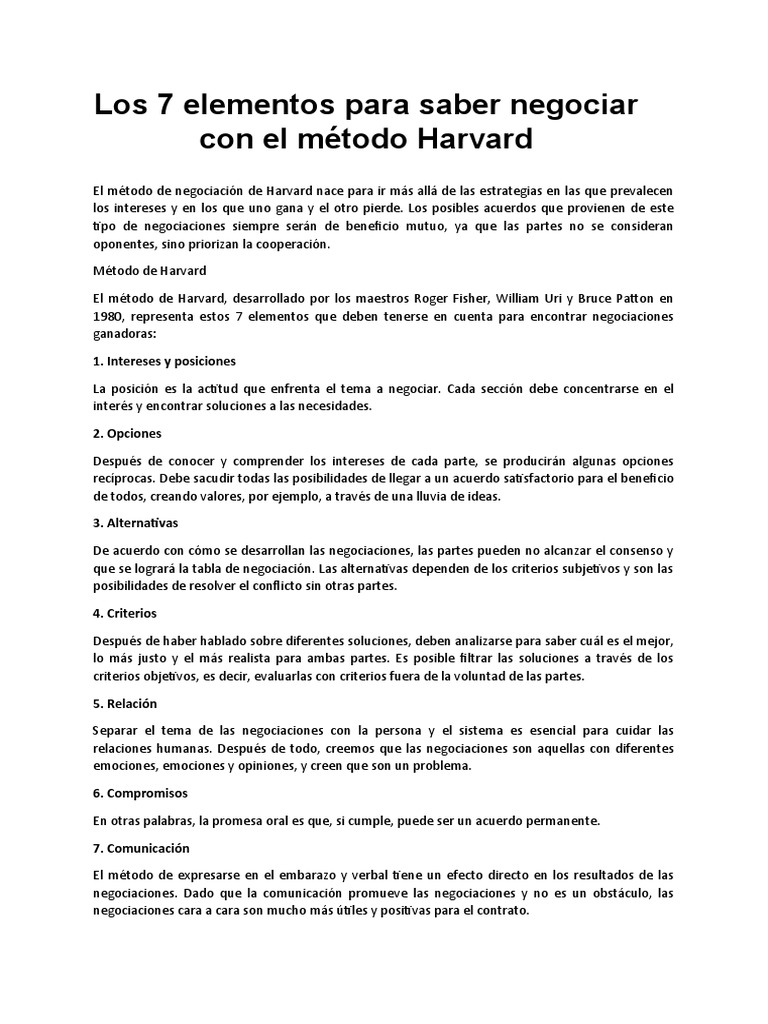 Los 7 Elementos Para Saber Negociar Con El Método Harvard 1 Intereses