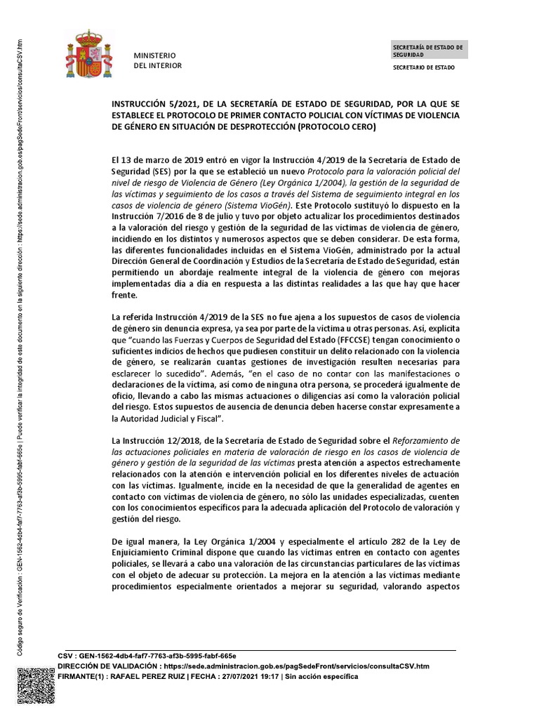 Protocolo Cero para Víctimas de Violencia de Género | PDF | Policía | Ministerio (Departamento ...
