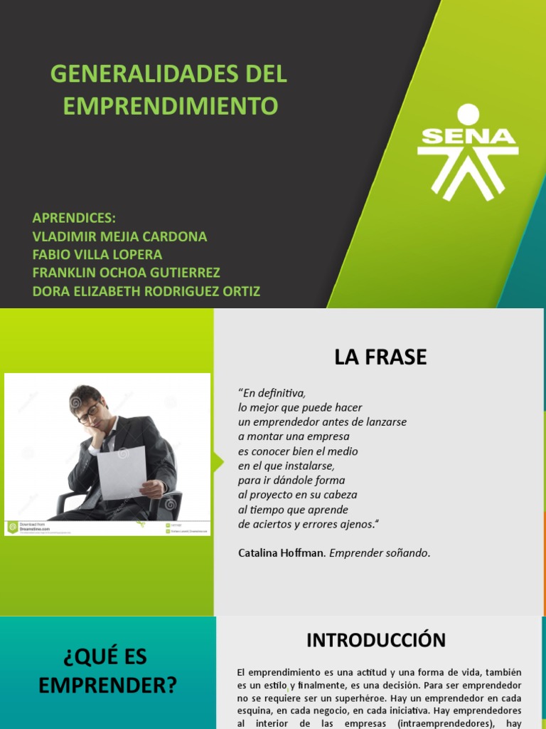 Generalidades Del Emprendimiento EXPOSICION | PDF | Iniciativa empresarial | Sustentabilidad