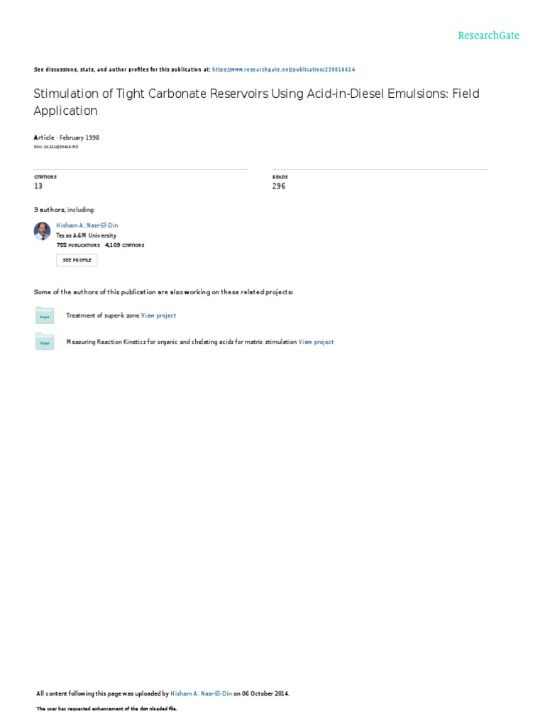 Acidizing Tight Carbonate Reservoirs | PDF | Emulsion | Petroleum Reservoir