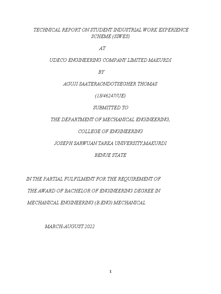 Technical Report On Student Industrial Work Experience Scheme | PDF ...