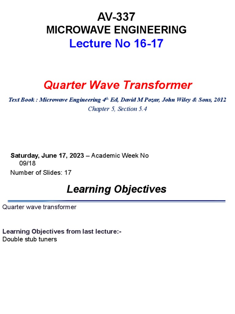 Quarter Wave Transformer Overview | PDF | Transmission Line ...