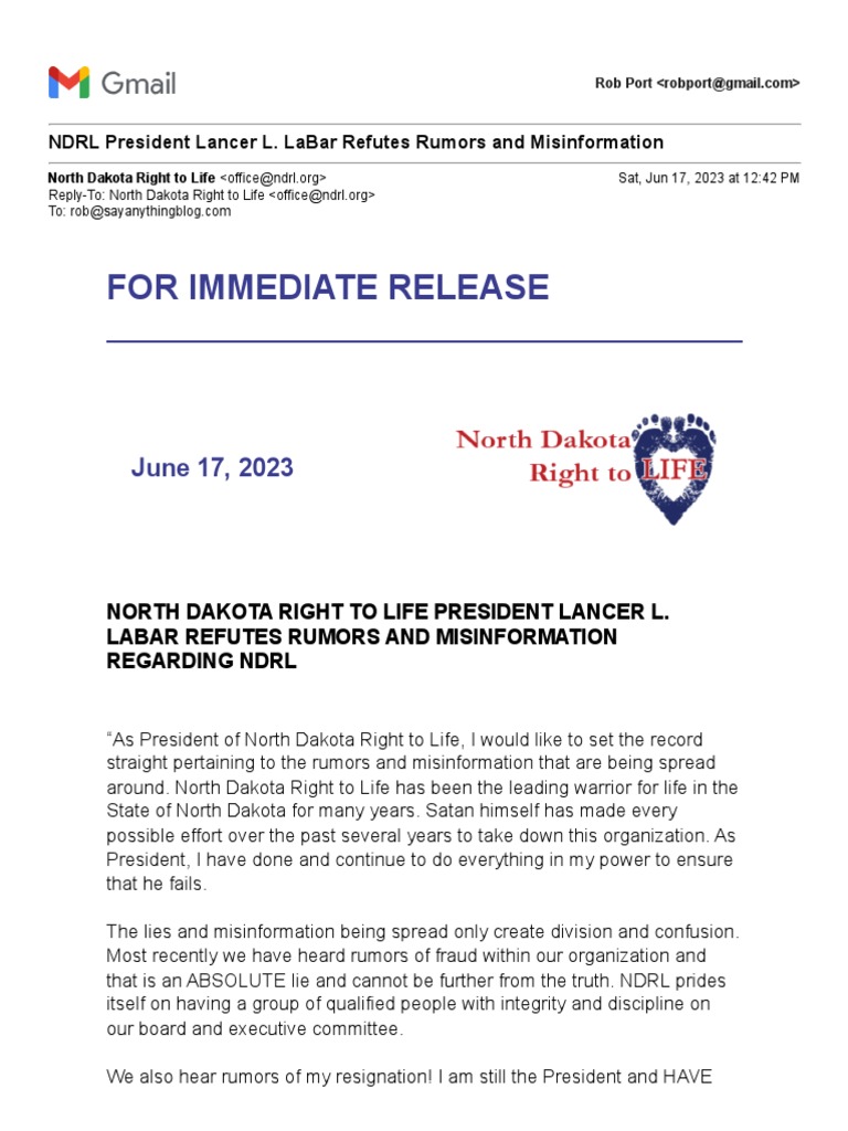 ND Right To Life Statement | PDF