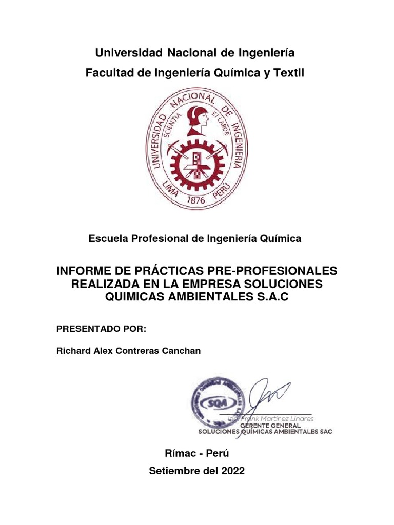 Informe de Prácticas Pre-Profesionales | PDF | Agua | Coloide