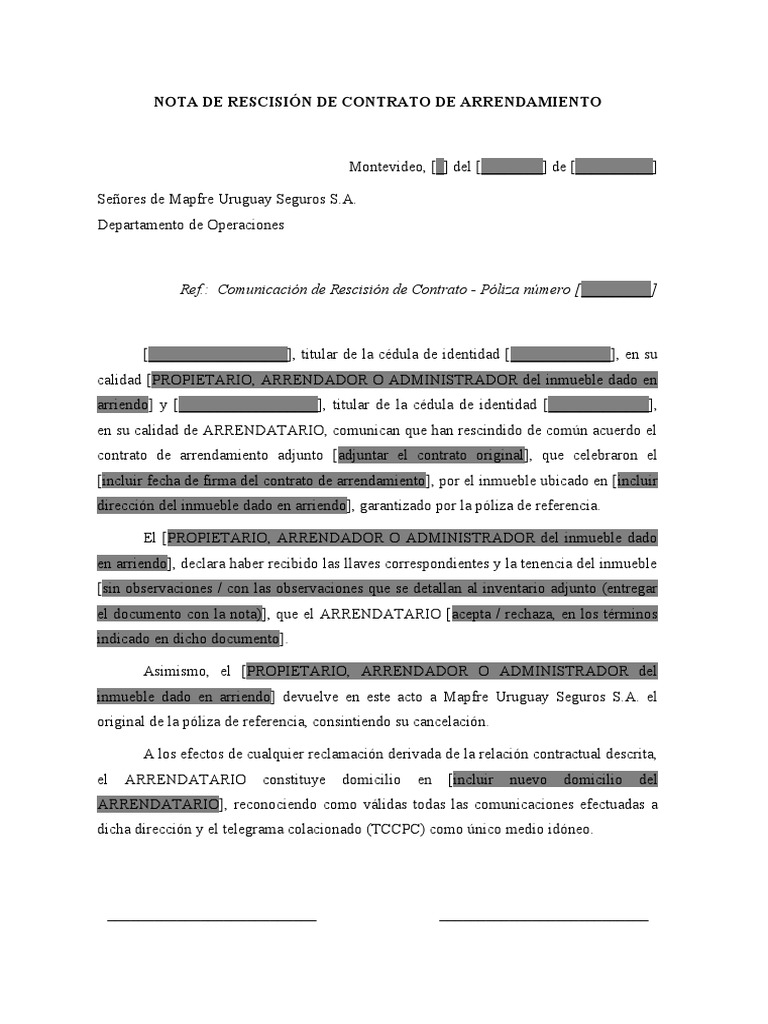 Modelo De Carta Para Rescisión De Un Contrato Inmobiliario – YOFR