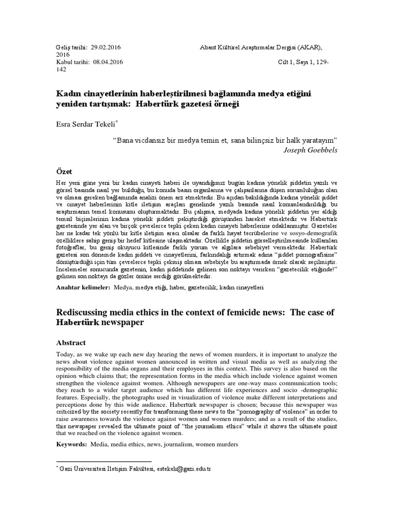 Kad - N Cinayetlerinin Haberle - Tirilmesi Ba - Lam - Nda Medya Eti - Ini Yeniden Tart - Mak ...