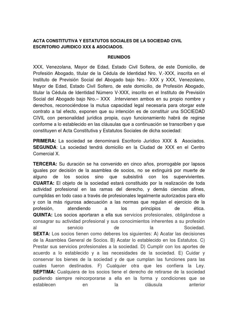 Acta Constitutiva y Estatutos Sociales D | PDF | Venezuela | Sociedad