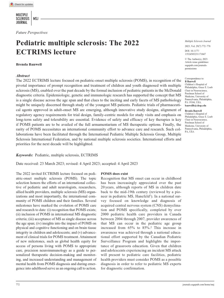 Pediatric Multiple Sclerosis The 2022 Ectrims Lecture | PDF | Multiple Sclerosis | Medical ...