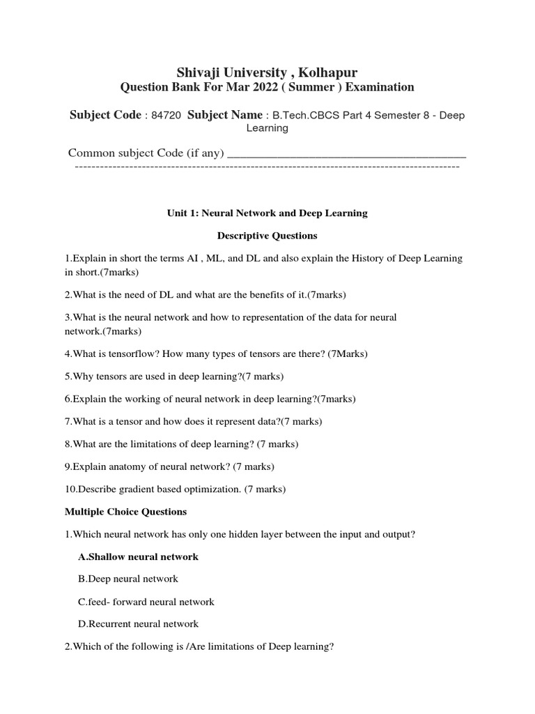 Question Bank | PDF | Artificial Neural Network | Deep Learning