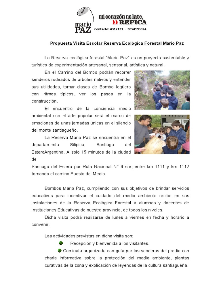 Visita Escolar a Reserva Mario Paz | PDF
