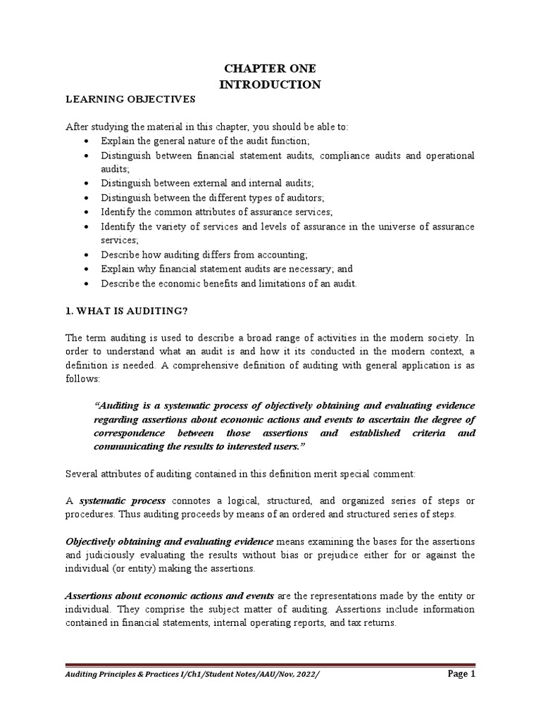 AUDIT ONE - CHAPTER ONE - NOV 2022-Student | PDF