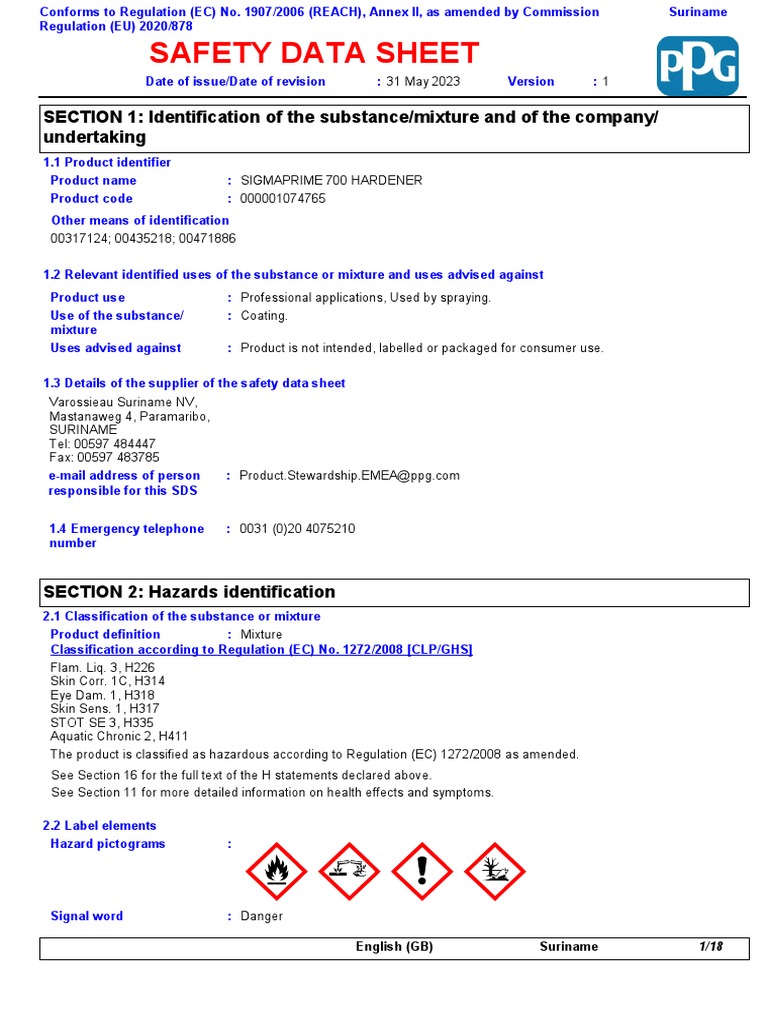 Sigmaprime 700 Hardener | PDF | Physical Sciences | Safety