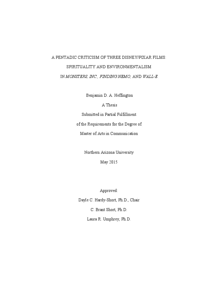 Benjamin D.a. Heffington, A Pentadic Criticism of Three Disney-Pixar ...