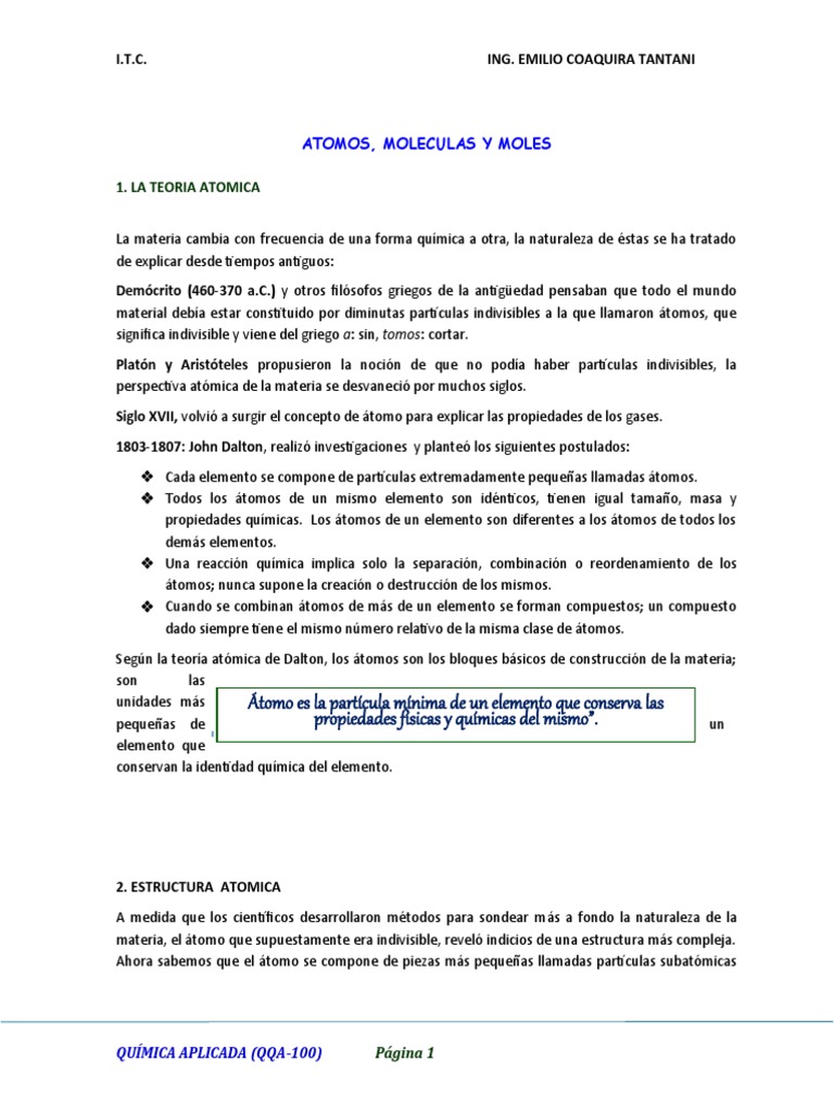 átomos Moléculas Y Moles Pdf Mole Unidad átomos