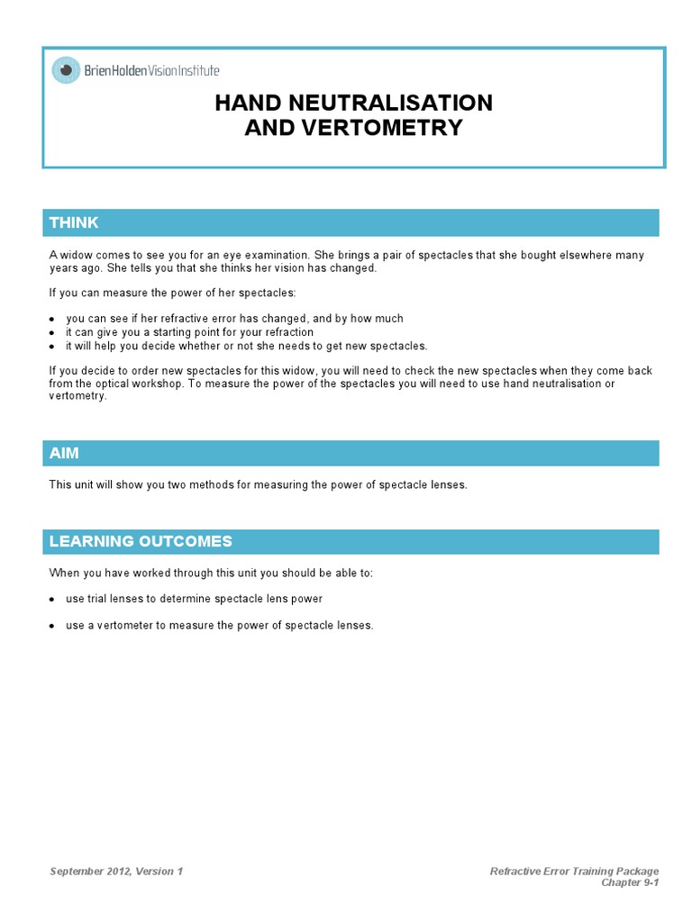 Hand Neutralization and Vertometry Guide | PDF | Glasses | Equipment