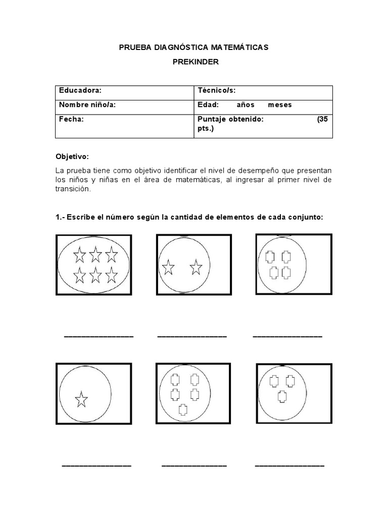 Prueba Diagnóstica Matemáticas Prekinder | PDF