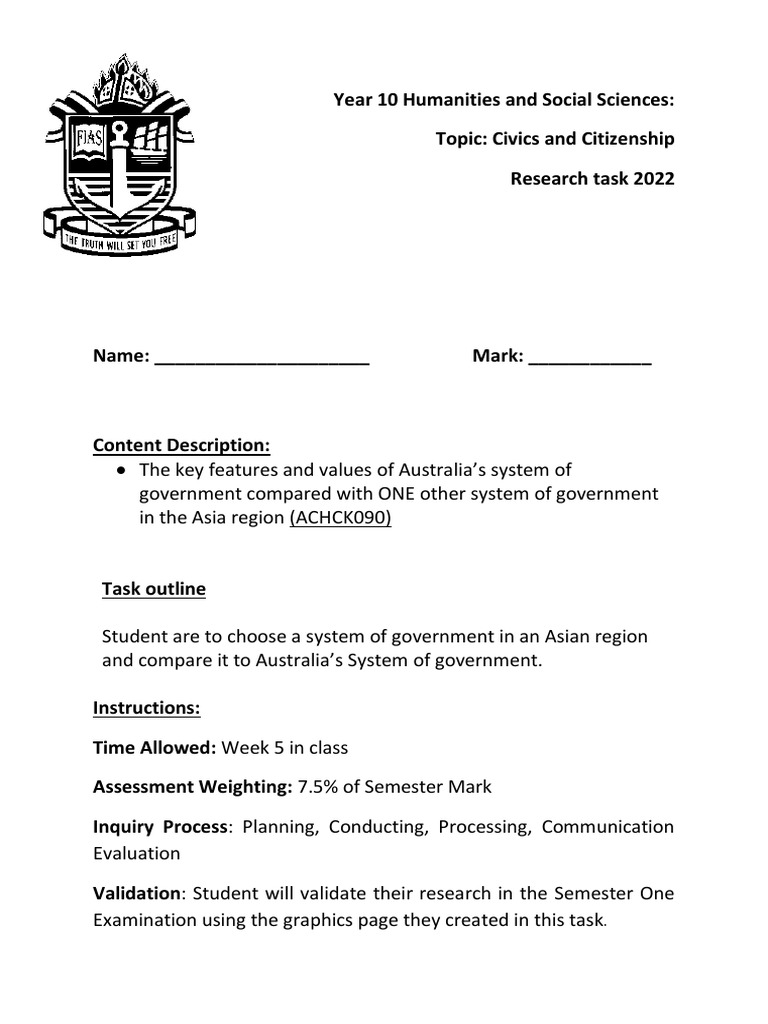 Year 10 Civics Research Task 2022 | Download Free PDF | Inquiry ...