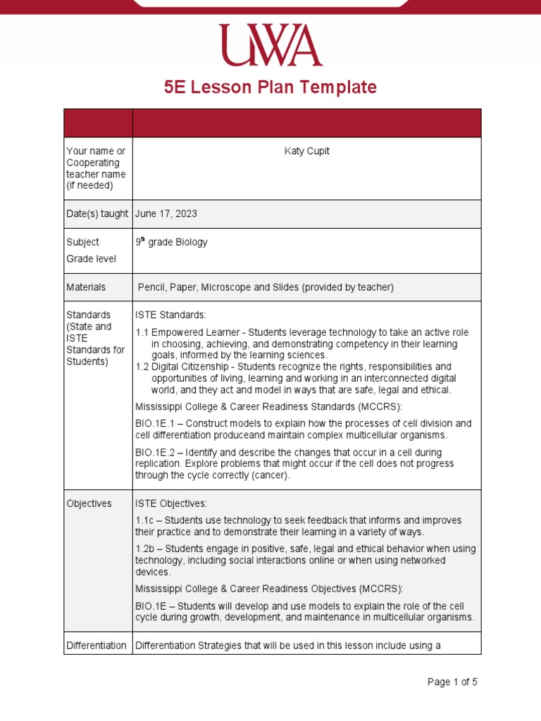 Ed508 5e Lesson Plan Cupit | PDF | Learning | Teachers