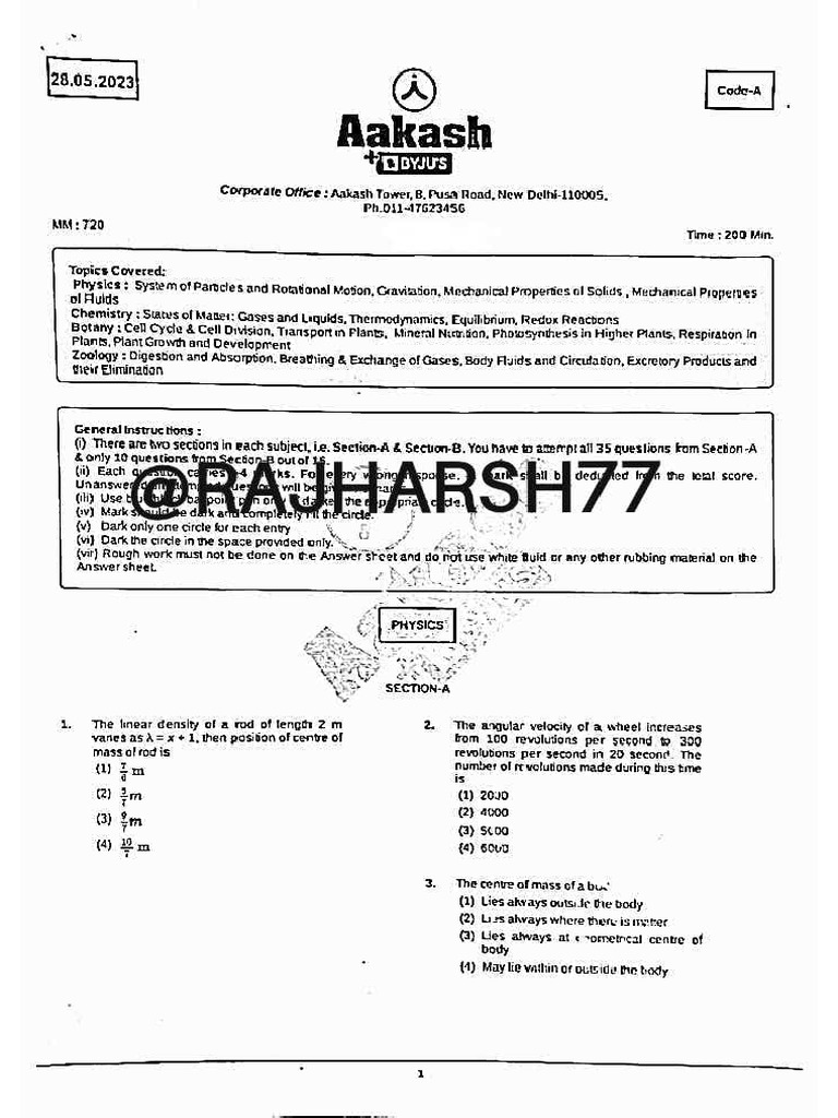 Revision Test - 02 (Cf+oym) | PDF