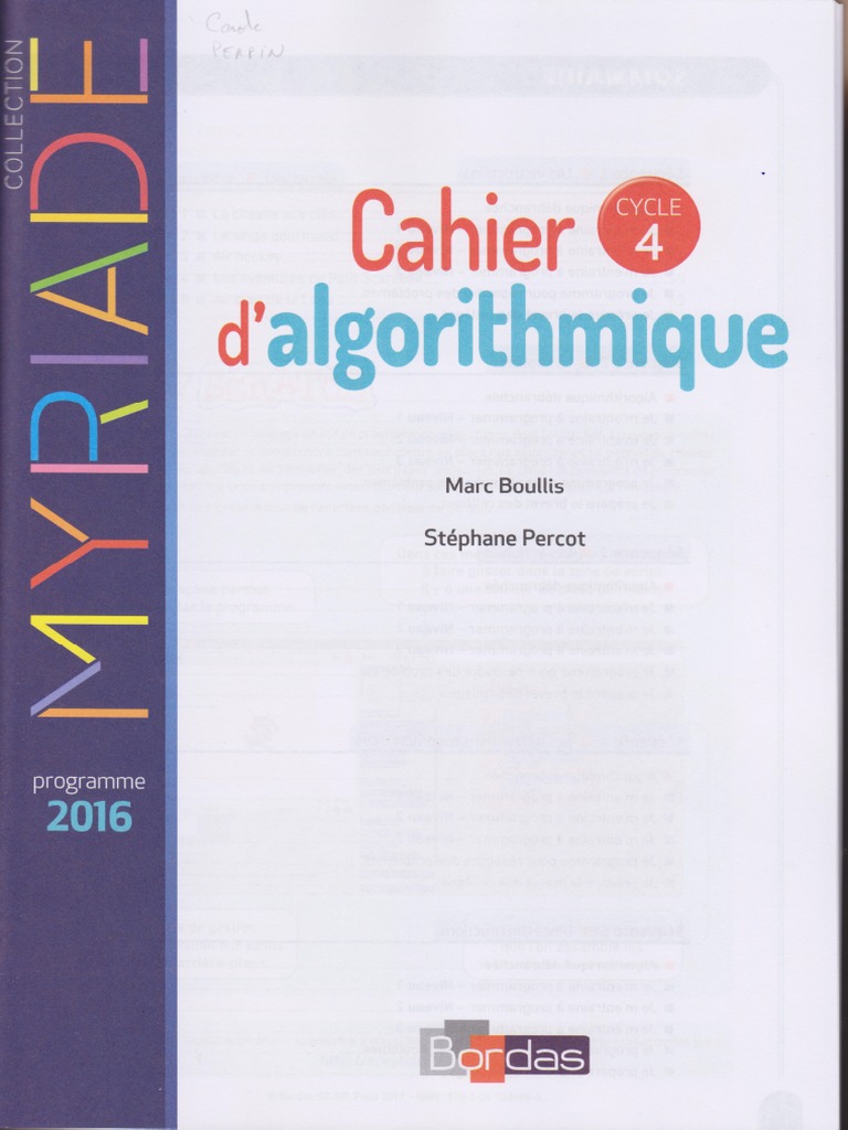 Cahier Algorithme Cycle 4 | PDF