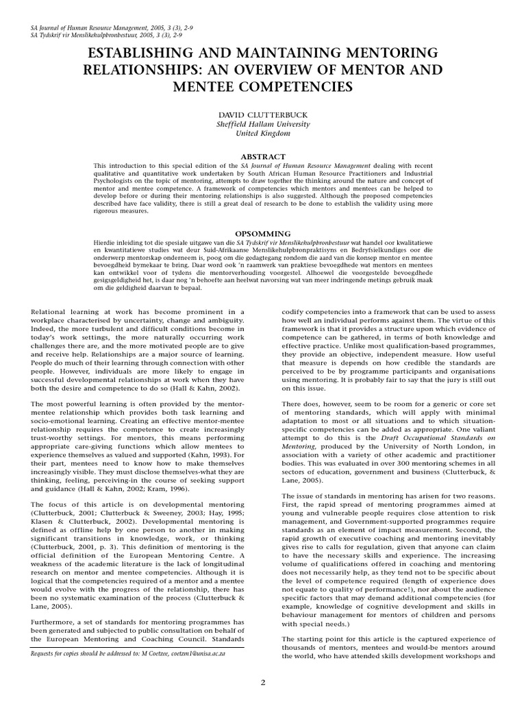 Establishing and Maintaining Mentoring Relationships An Overview of ...