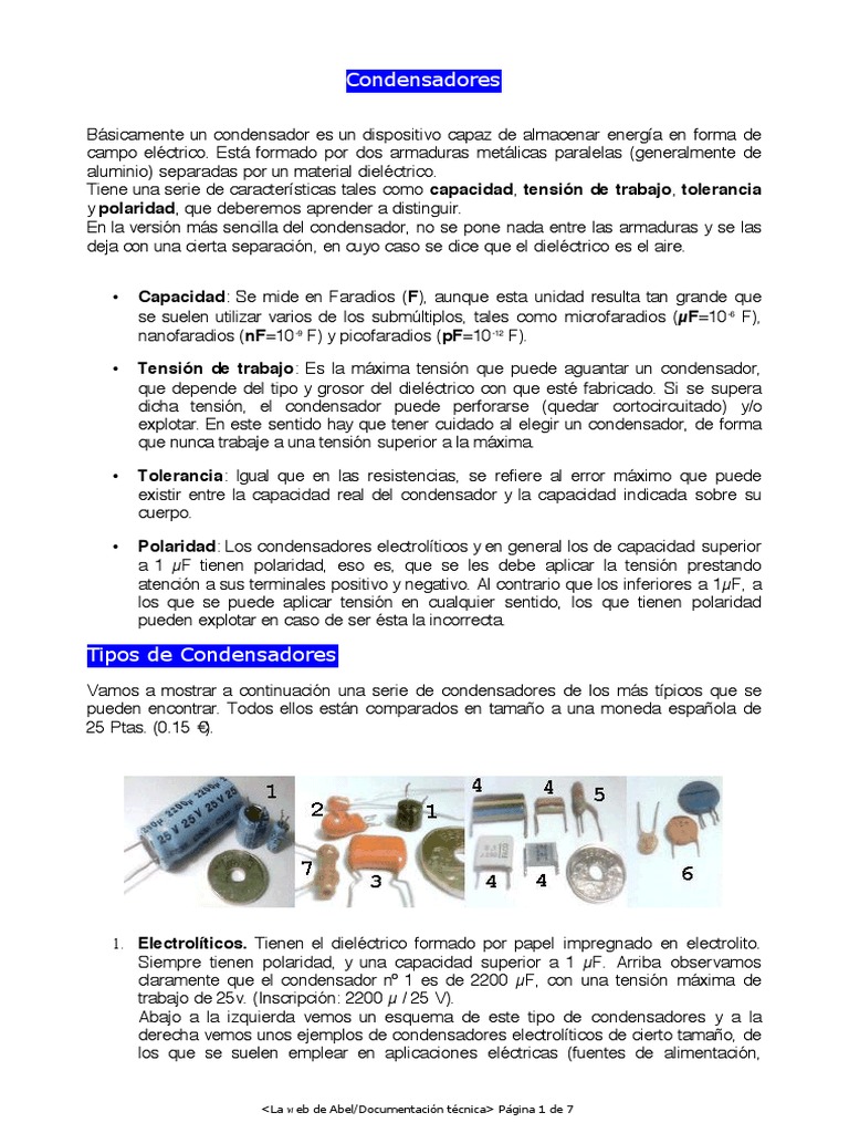 Tipos y características de condensadores | PDF | Condensador ...
