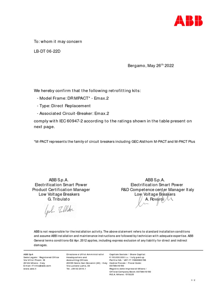 DR GE MPACT - Emax 2 - Declaration of Conformity | PDF | Electrical ...