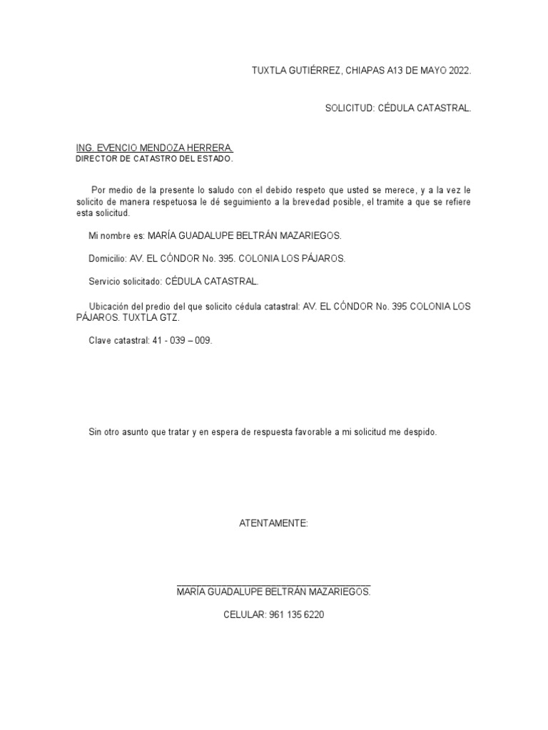 Solicitud Cedula Catastral | PDF