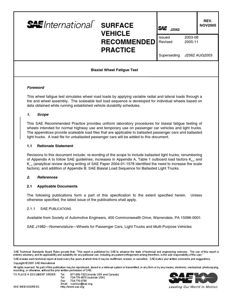 SAE J2562 - Nov 2005 - Surface Vehicle Recommended Practice | PDF ...