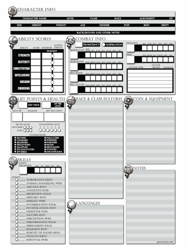 Homebrew Custom D&D5e Character Sheet | PDF