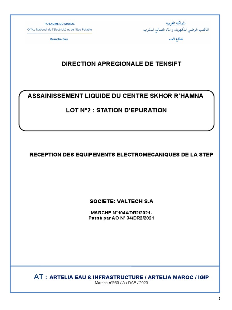 Réception STEP Skhor R'Hamna - Valtech | PDF | Pompe | Dynamique des ...