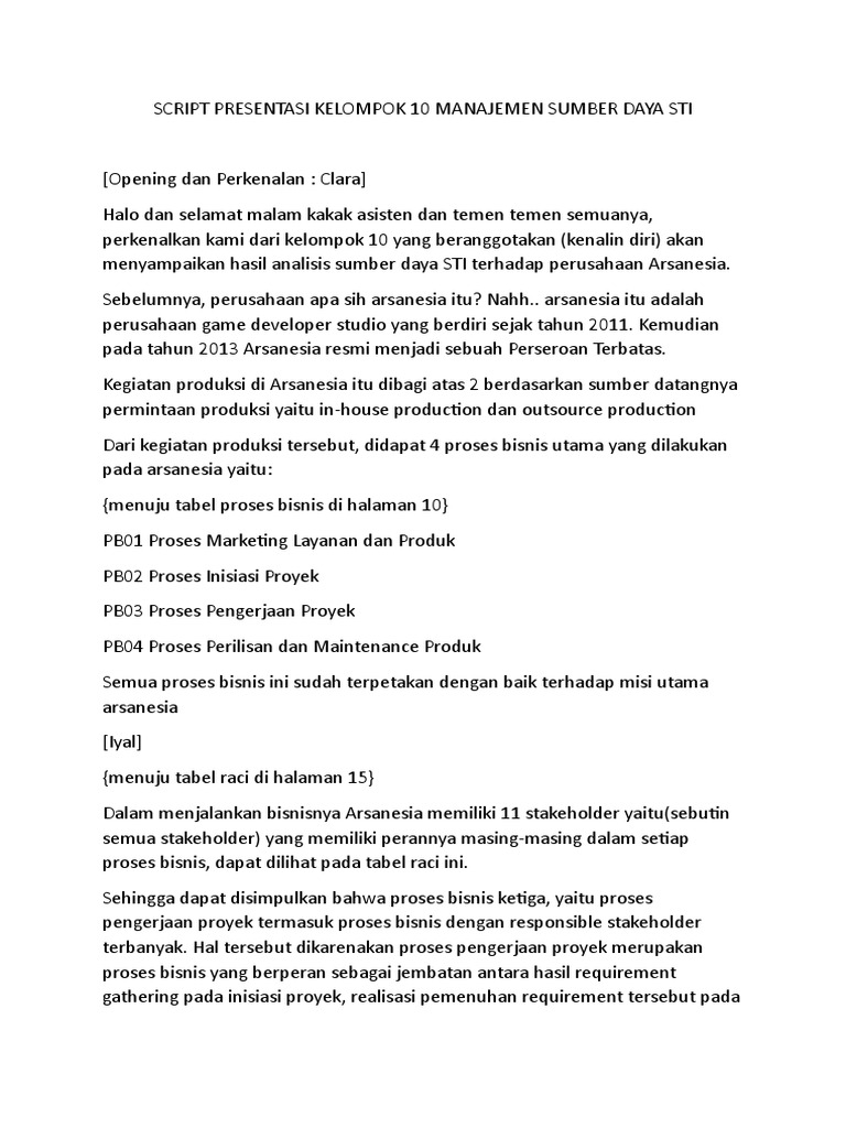 Script Presentasi Kelompok 10 Manajemen Sumber Daya Sti | PDF | Pengelolaan Keuangan & Uang