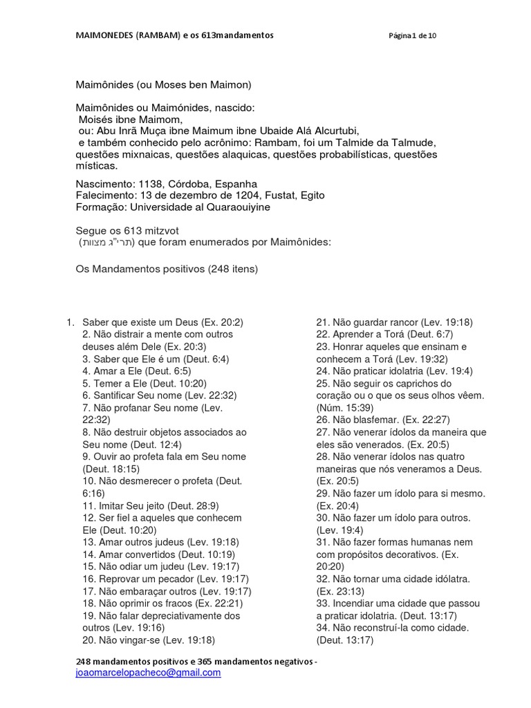 Maimônides e os 613 Mandamentos | PDF | Idolatria | Maimônides