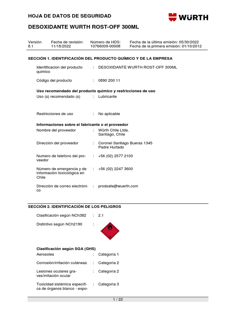 01. Hds Desoxidante Wurth Rost-Off 300ml | PDF | Naturaleza | Ciencias ...