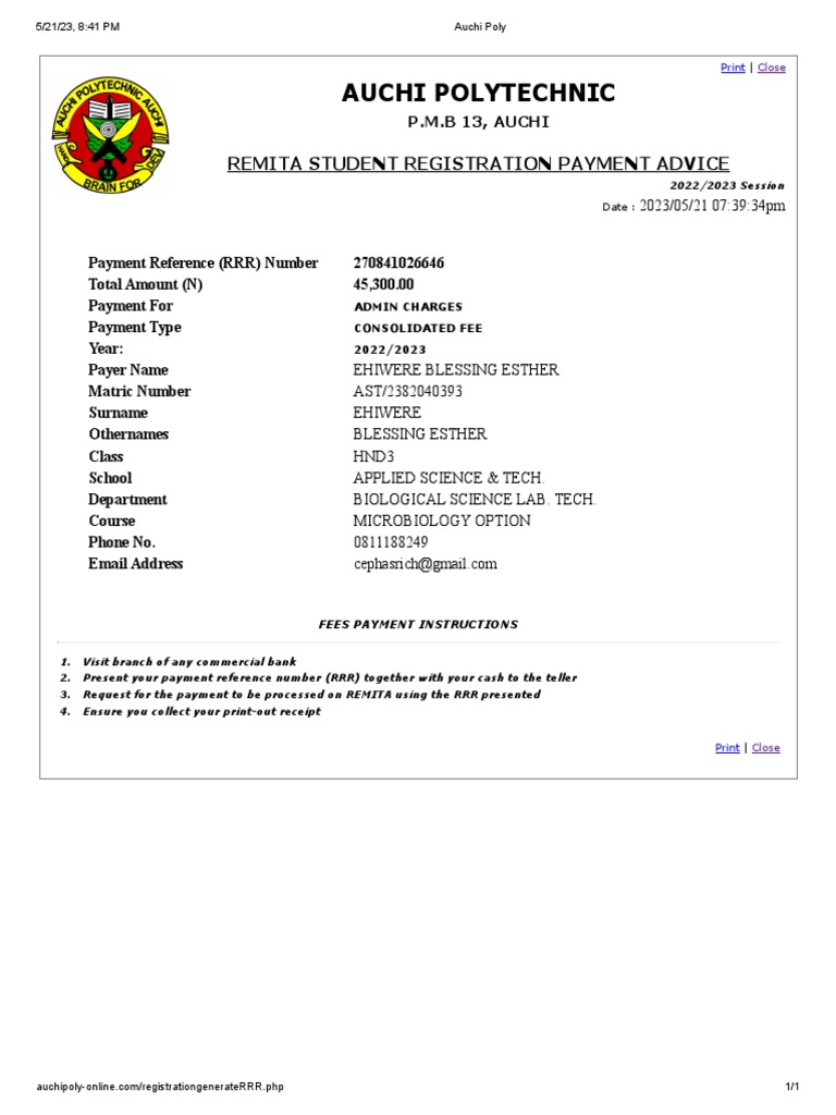Auchi Poly | Download Free PDF | Payments | Fee