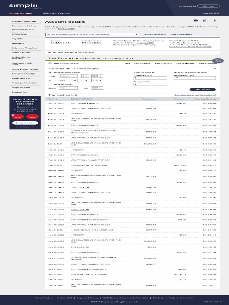Deposit Account Details - Simplii Financial - Online Banking | PDF