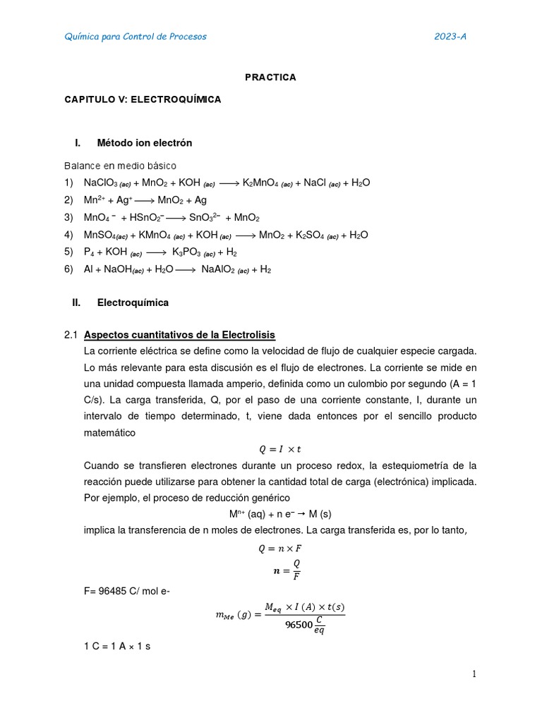05-23a Practica Capitulo V Electroquímica A - D | PDF | Química | Ciencias fisicas