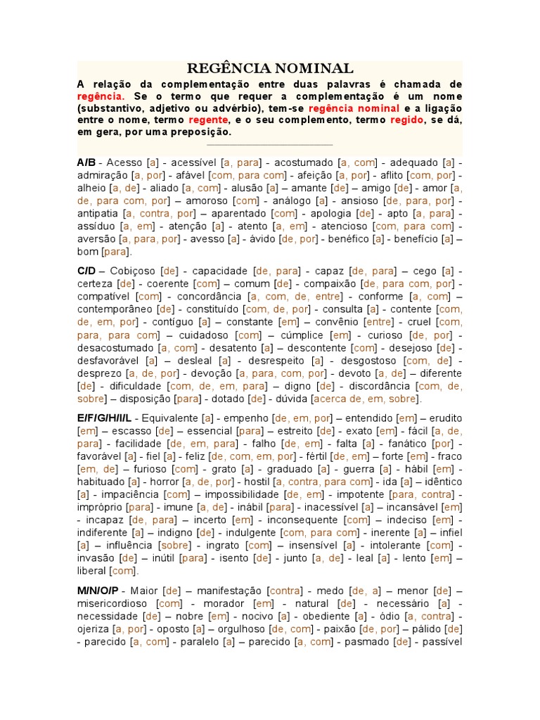 REGÊNCIA NOMINAL | PDF