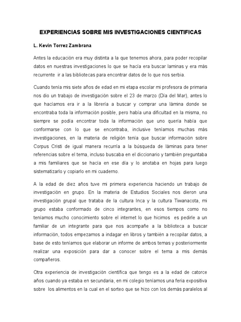 Experiencias Sobre Mis Investigaciones Cientificas | PDF | Ciencias ...