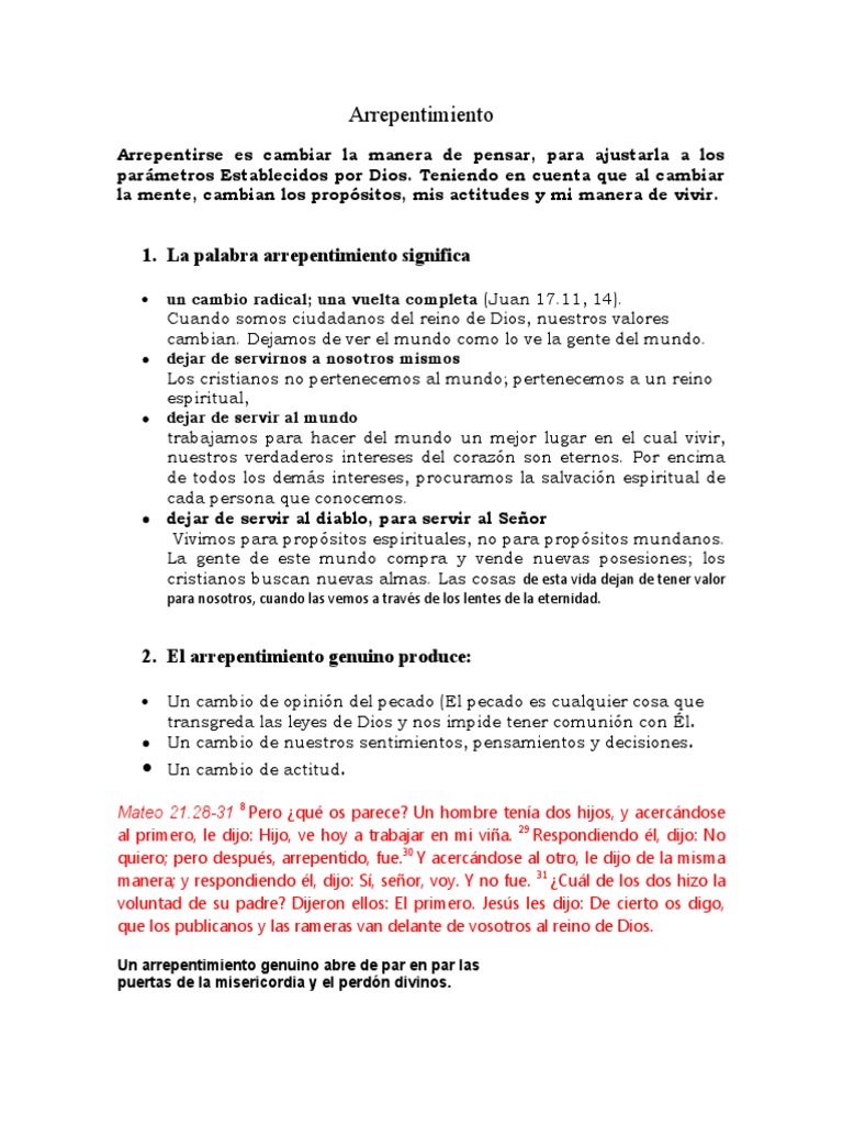 El Arrepentimiento: Cambio y Perdón | PDF | Pecado | Misericordia