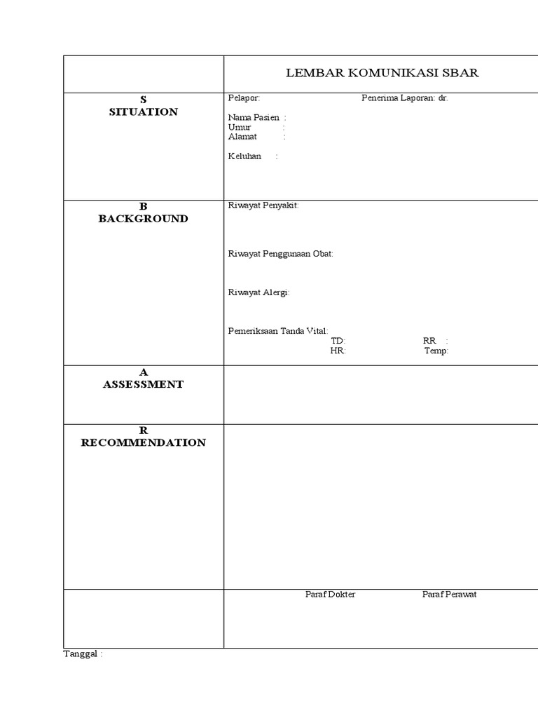 Lembar Komunikasi SBAR Pasien | PDF