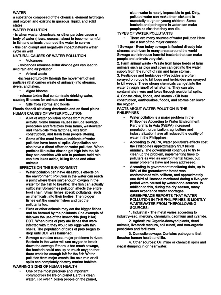 Water Pollution Notes Pdf Water Pollution Pollution