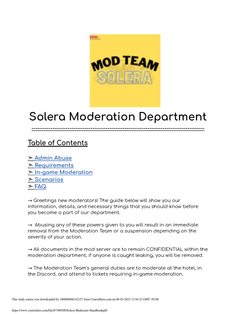 Solera Moderator Handbook PDF | PDF | Cyberspace | Computing