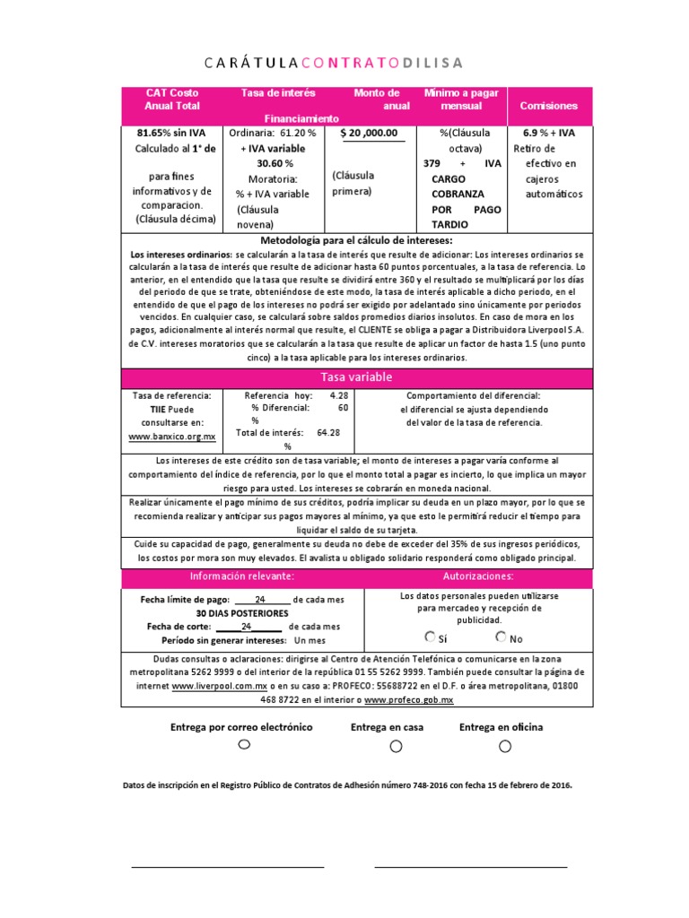 Contrato de Crédito Dilisa Liverpool | PDF