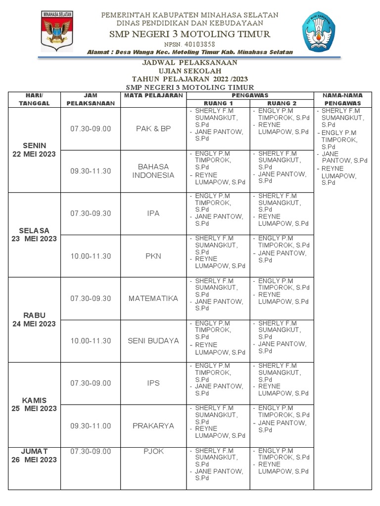 Jadwal Us, No Peserta, Dena Ruang | PDF